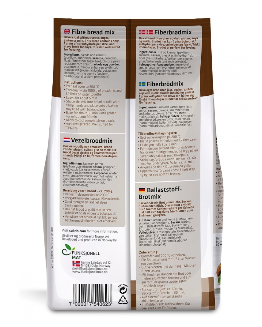 Funksjonell Mat Sunnere Fiberbrød 1kg - Tights.no