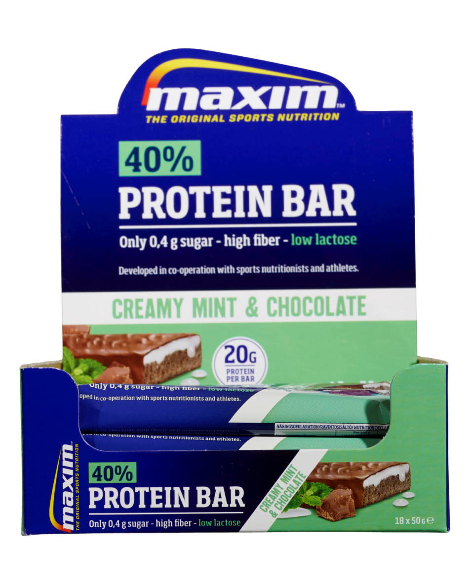 Maxim 40% Protein Bar Chocolate & Mint 18x50g - Tights.no