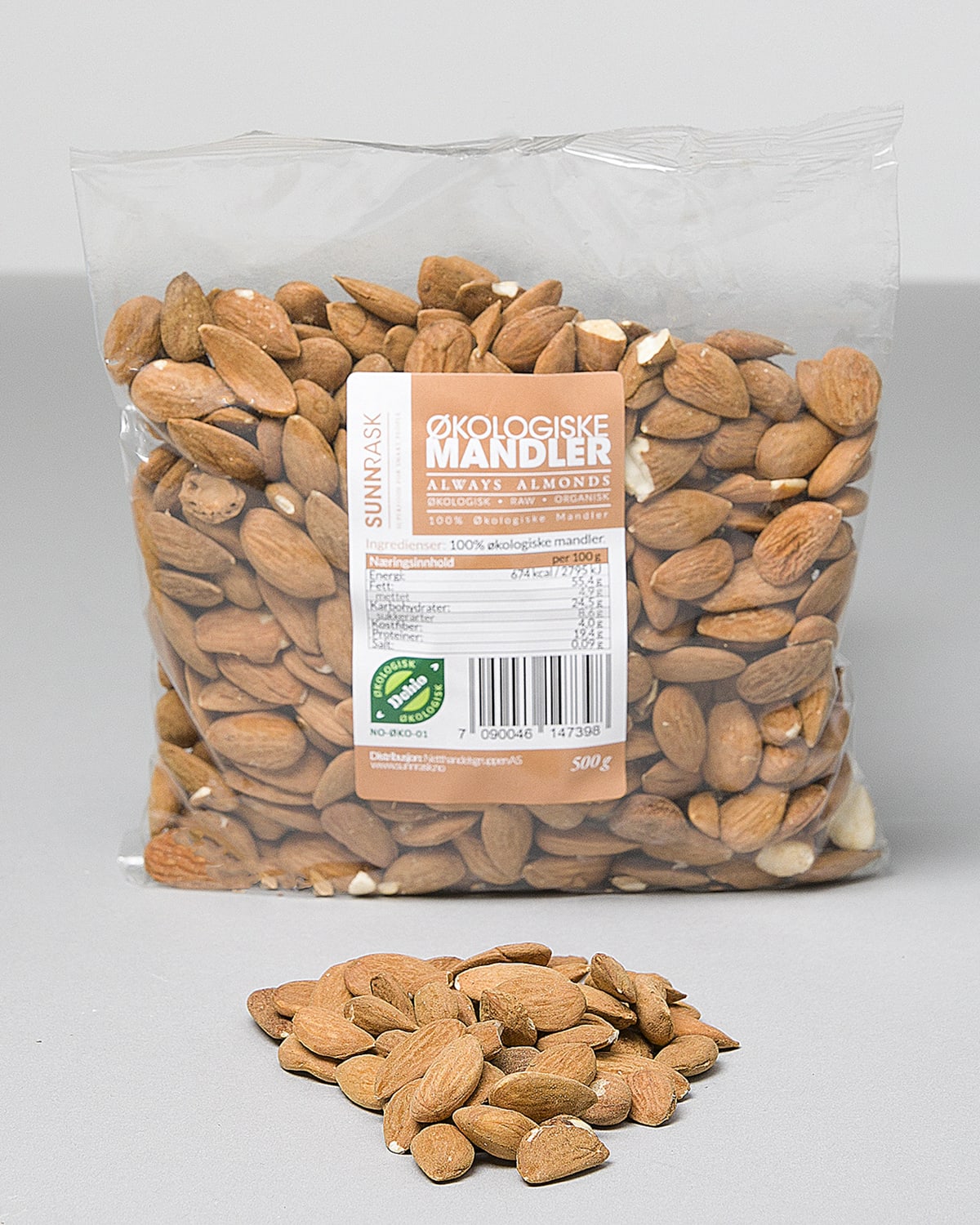 SunnRask Økologiske Mandler 500g - tights.no
