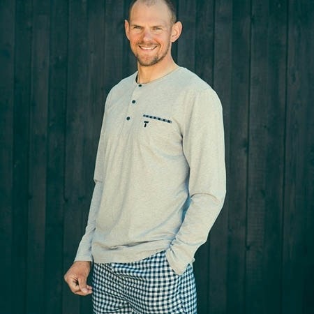 Tufte Men Pyjamas - Grey Melange / Blueberry - tights.no