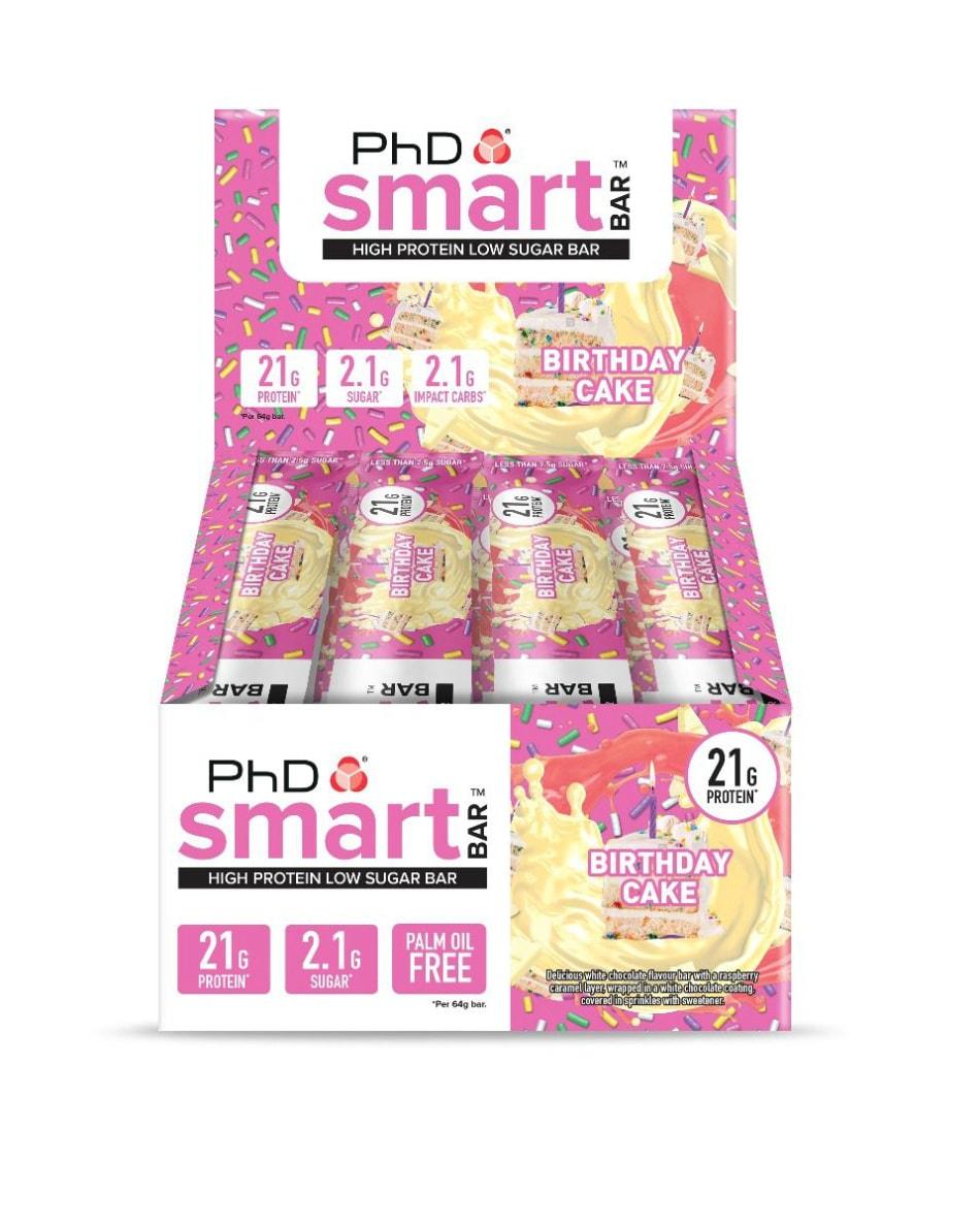 PhD Smart Bars Birthday Cake 12x64g - tights.no