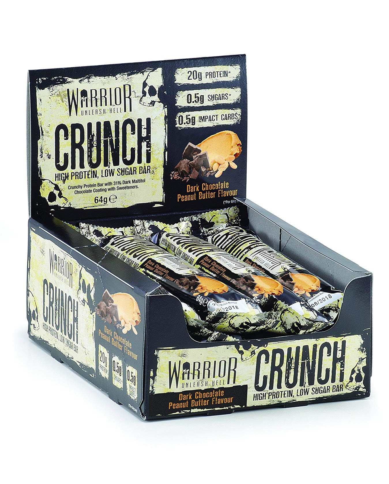 Warrior Crunch Bar Dark Chocolate Peanut Butter 12x64g - Tights.no