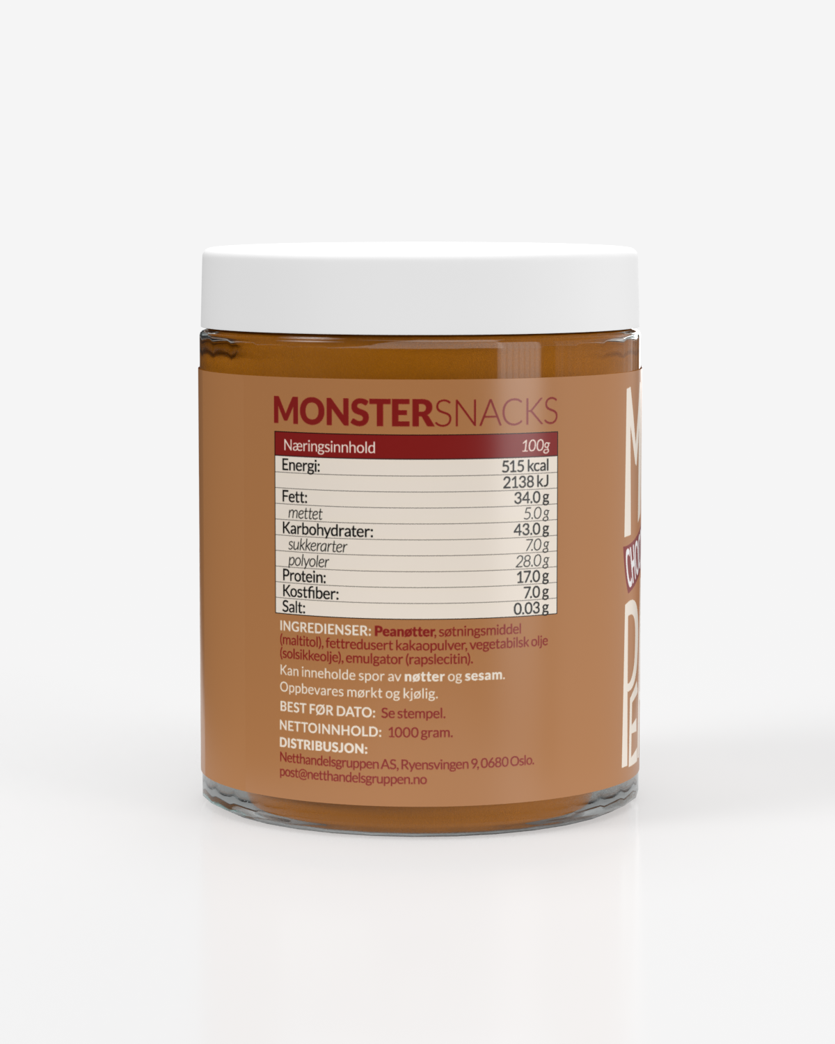 Monster Pure Peanut Butter – Chocolate 1kg (3-pack) - tights.no