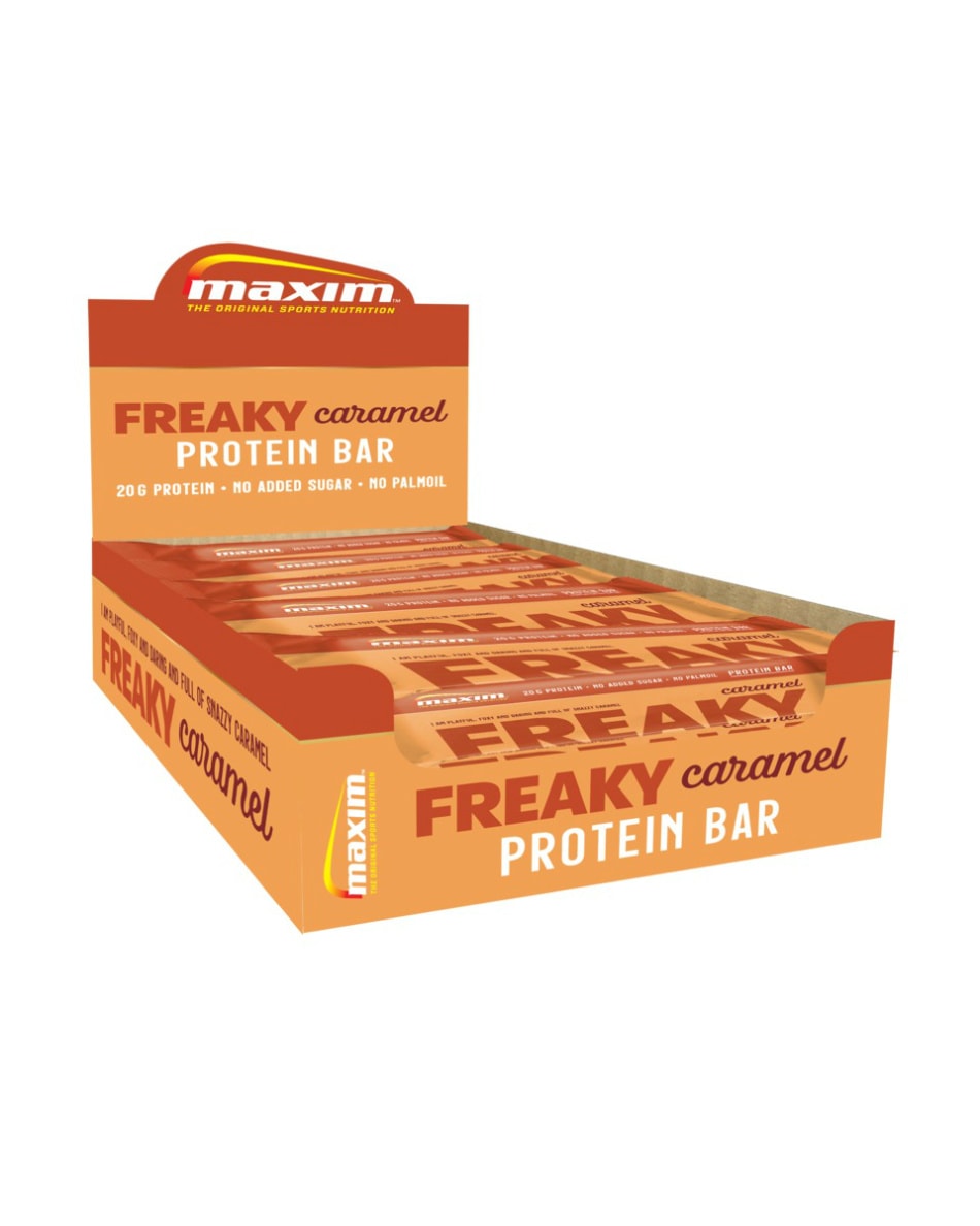 Maxim Freaky Caramel Proteinbar 12x55g - tights.no