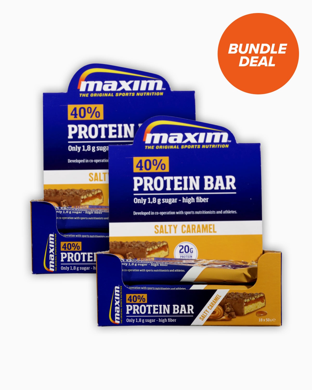 Maxim 40% Protein Bar Salty Caramel 50g (36-barer) - Tights.no