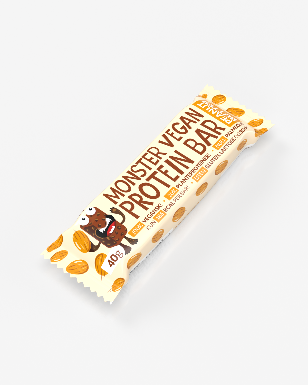 Monster Vegan Raw Protein Bar Peanut Butter 40g - Tights.no