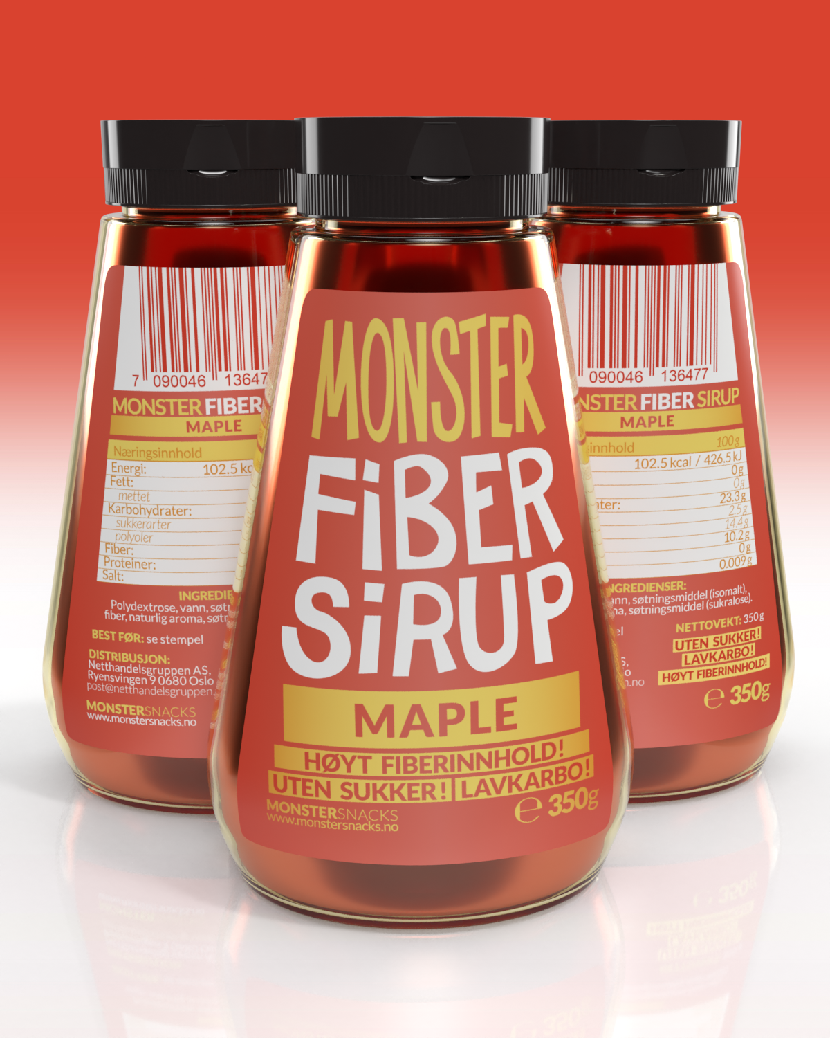 3x Monster FiberSirup Maple 350g - TREPAKNING! - Tights.no