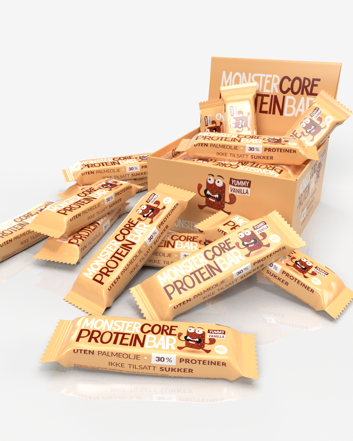 Monster Core Protein Bar - Yummy Vanilla 16x45g - Tights.no