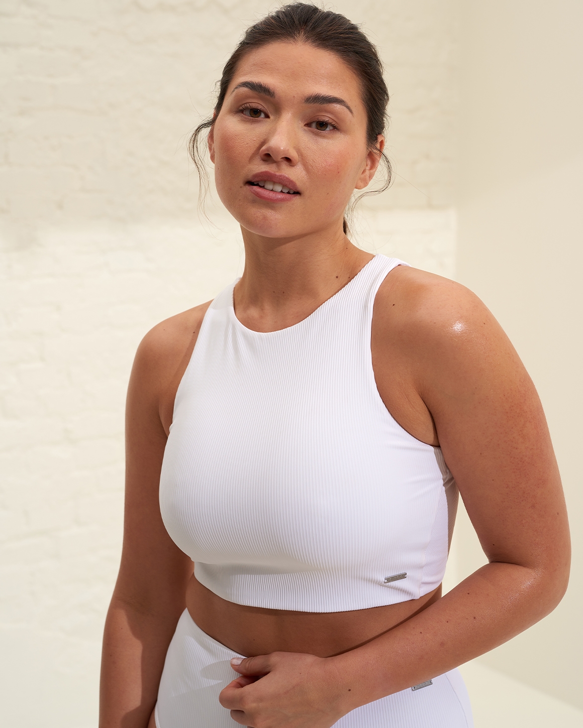 Aim’n White Micro Rib Crop Top - tights.no