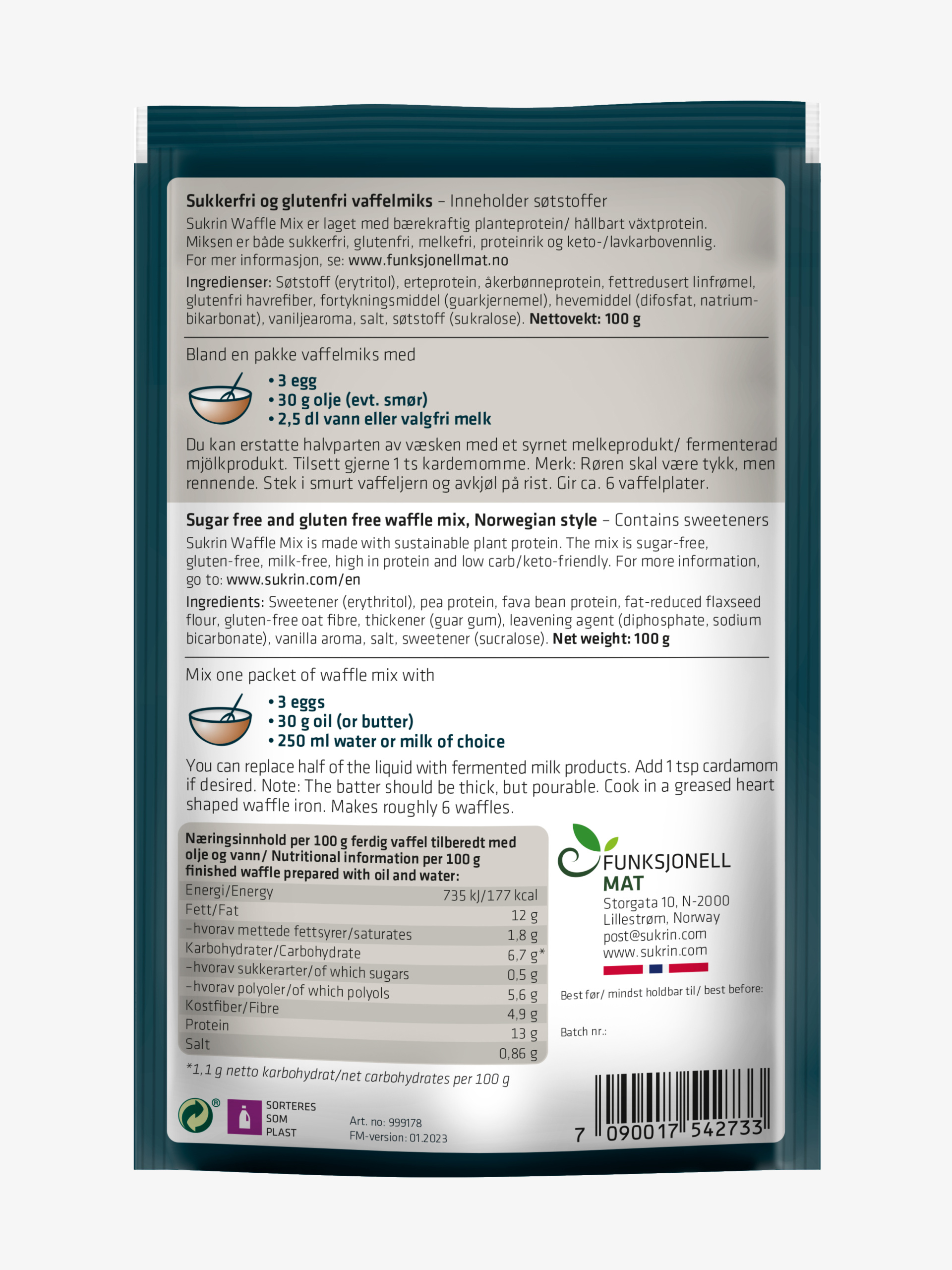 Funksjonell Mat Sukrin Waffle Mix 100g - Tights.no