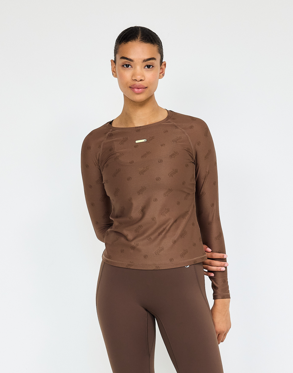 Eyda Dea Long Sleeve Teak/Logo Print - Tights.no