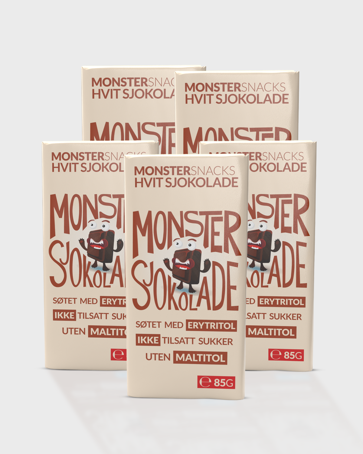 Monster Lavkarbo Belgisk Hvit Sjokolade 5x85g - tights.no